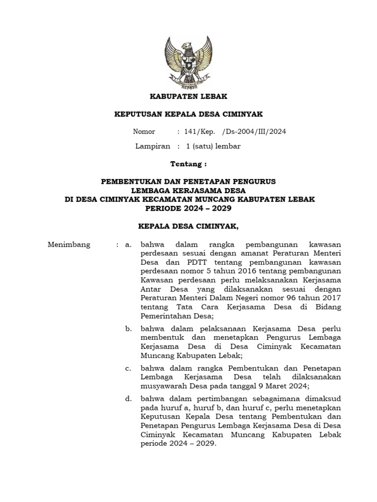 Contoh SK LKD Desa Revisi | PDF