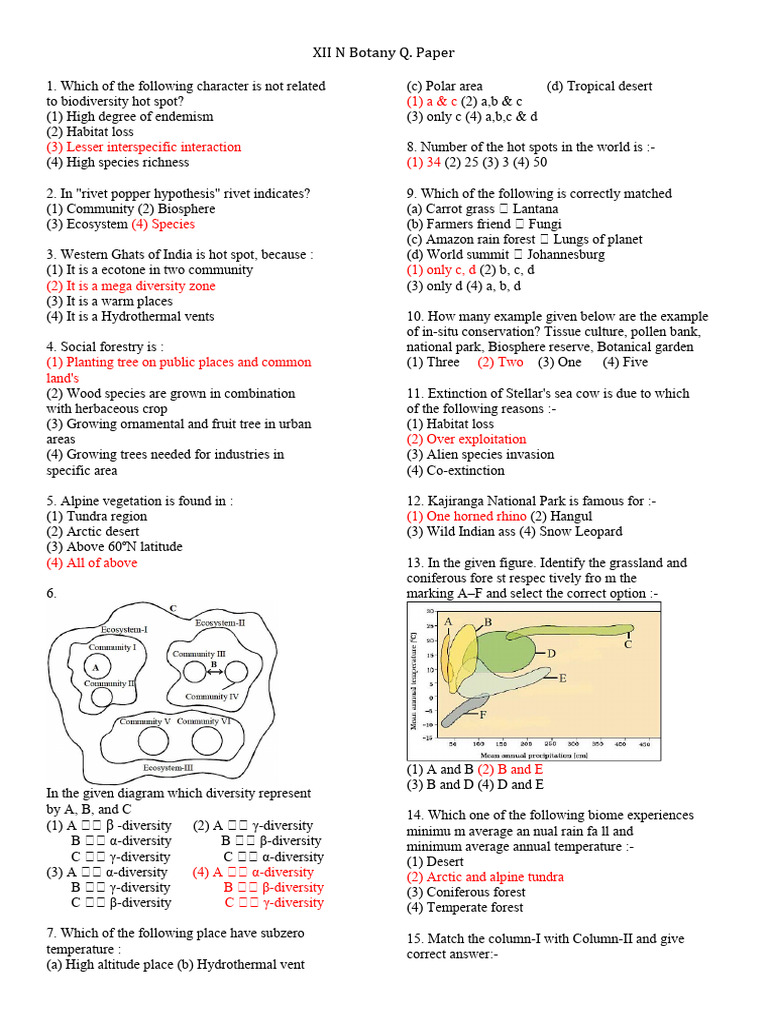 Biodiversity and Ecosystem MCQs | PDF | Ecosystem | Soil