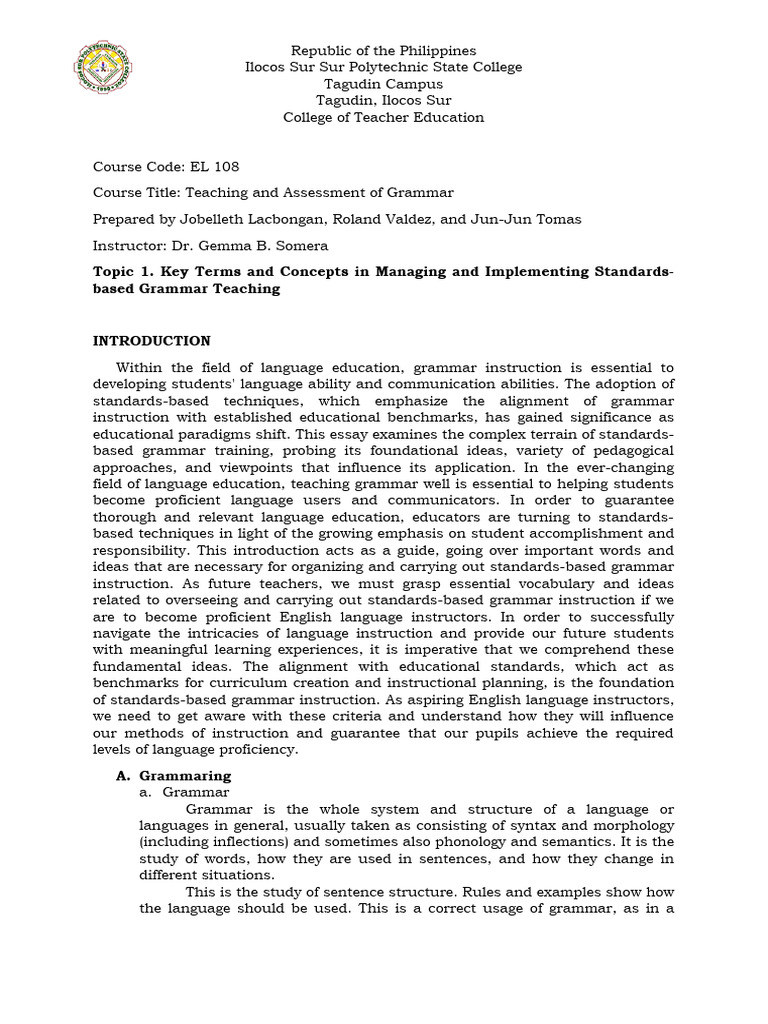 Topic-1 Teaching Grammar | PDF | Educational Assessment | Second Language