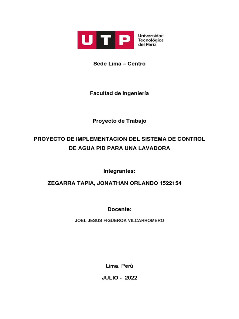 Proyecto de Implementacion Del Sistema de Control de Agua Pid para Una Lavadora | PDF | Sistema ...