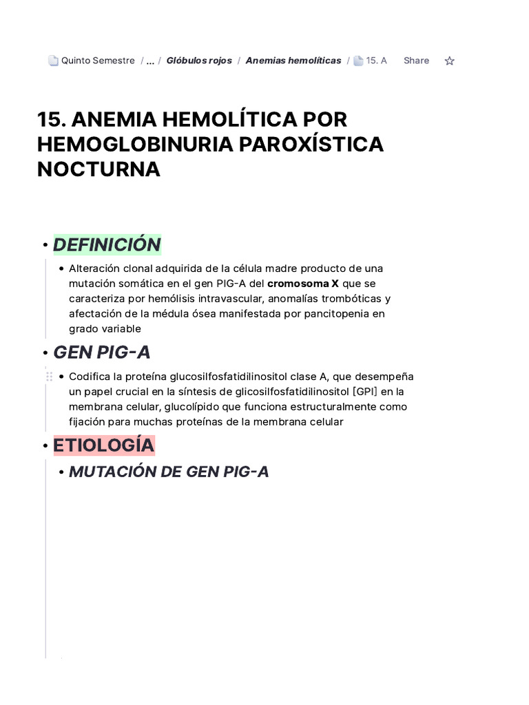 Anemia Hemolítica y Hemoglobinuria Nocturna | PDF | Sistema ...