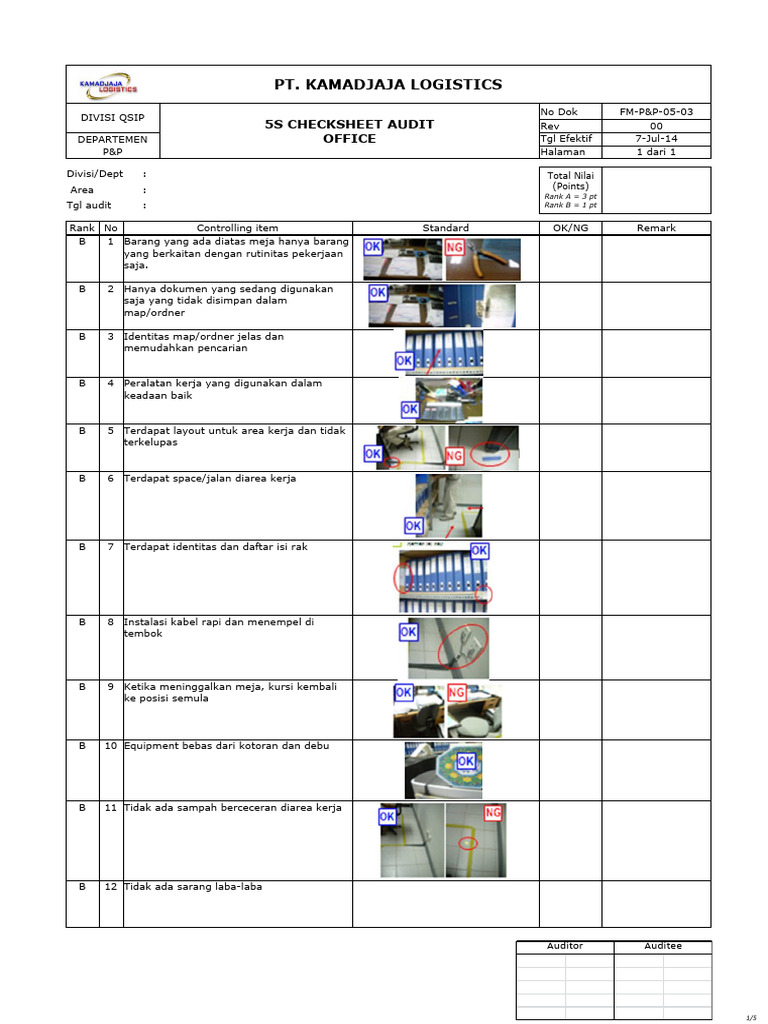 Audit Checksheet 5s-Cek1 | PDF