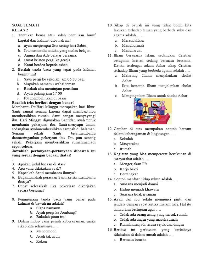 Soal Tema H Kelas 2: Tanda Baca dan Bacaan | PDF
