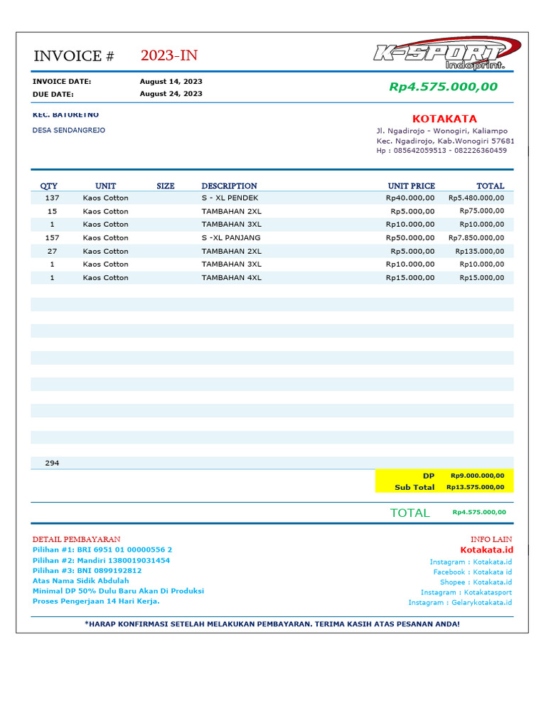 INVOICE OCHA | PDF