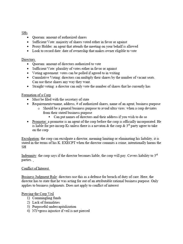 Corporation Black Letter Attack Sheet 2020 Touro | PDF