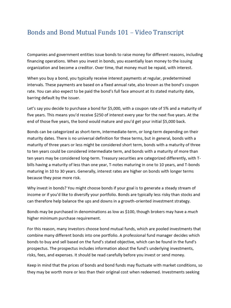 CV Bonds 2017 Transcript | PDF | Bonds (Finance) | Investment Fund