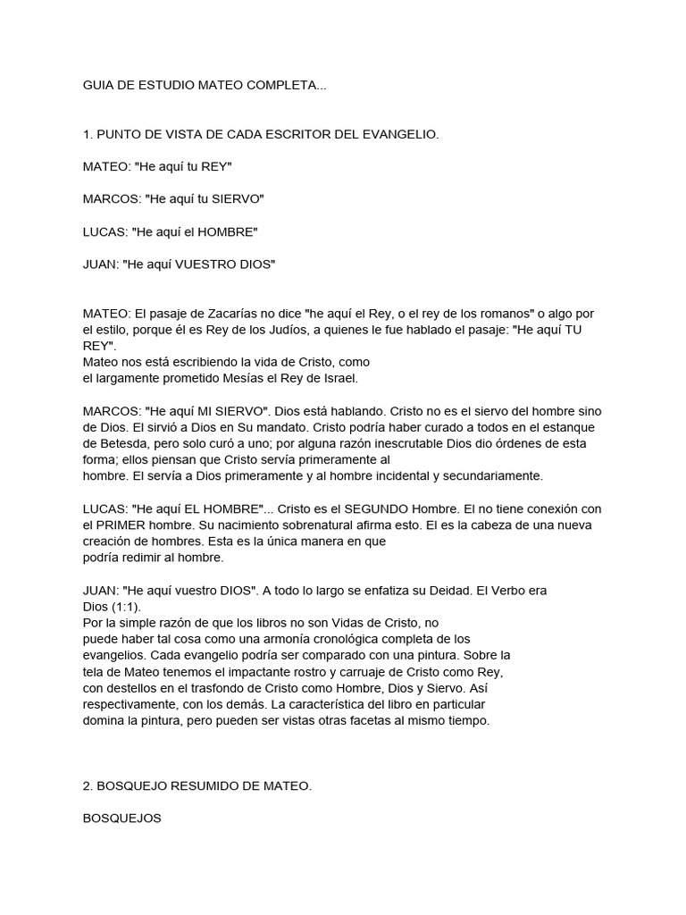 Guia de Estudio Mateo Completa | PDF | Evangelio de Mateo | Jesús