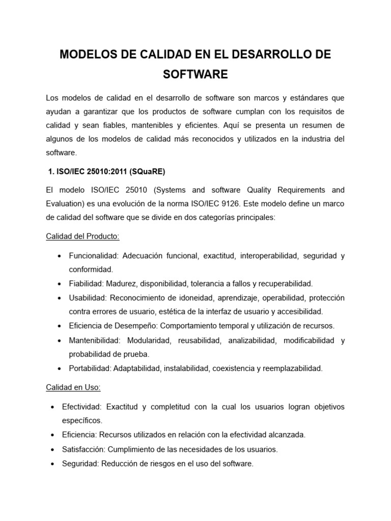 Modelos de Calidad en El Desarrollo de Software | PDF | Calidad (comercial) | Software
