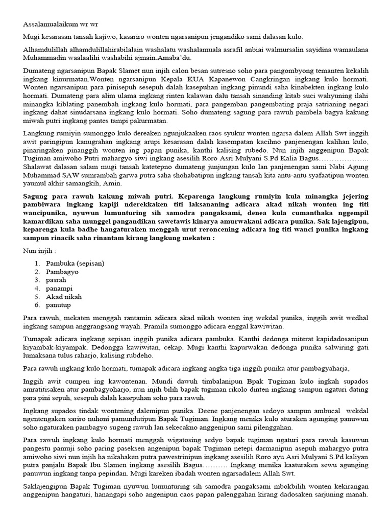 Teks Dalang Acara Akad Nikah Javanese | PDF