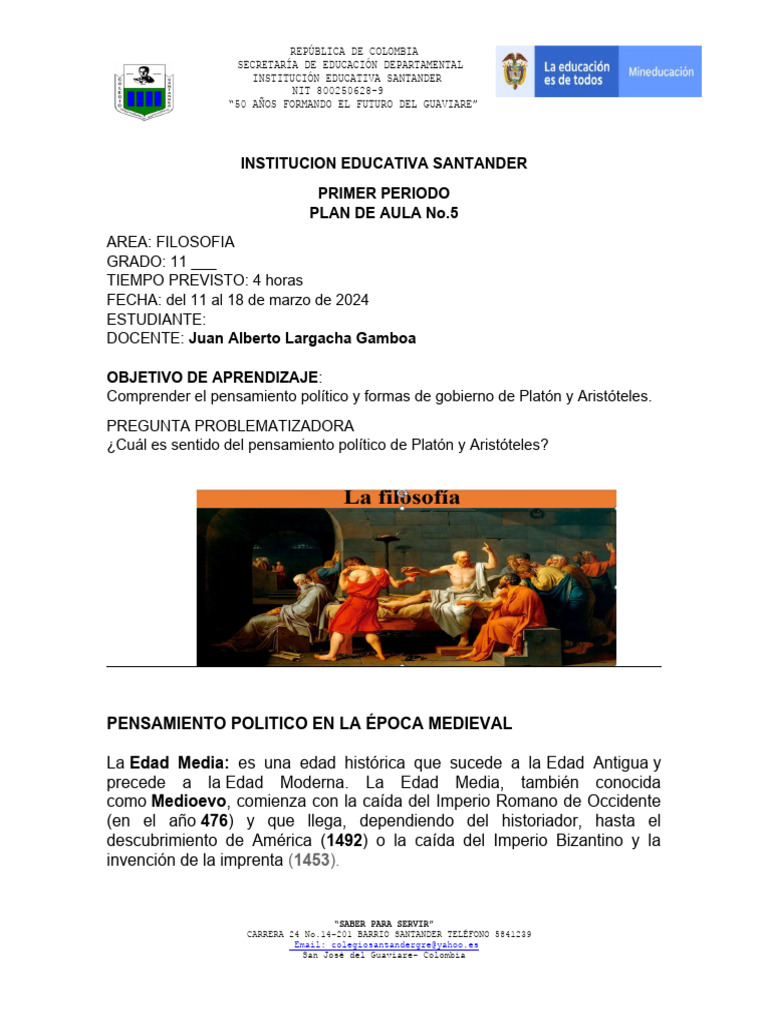 Plan de Aula de Filosofia | PDF | Razón | Edades medias