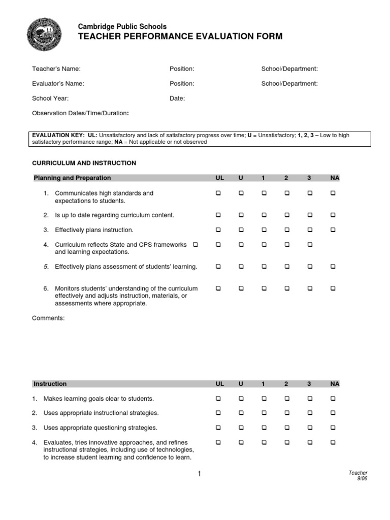Teacher Evaluation Form | PDF | Teachers | Curriculum