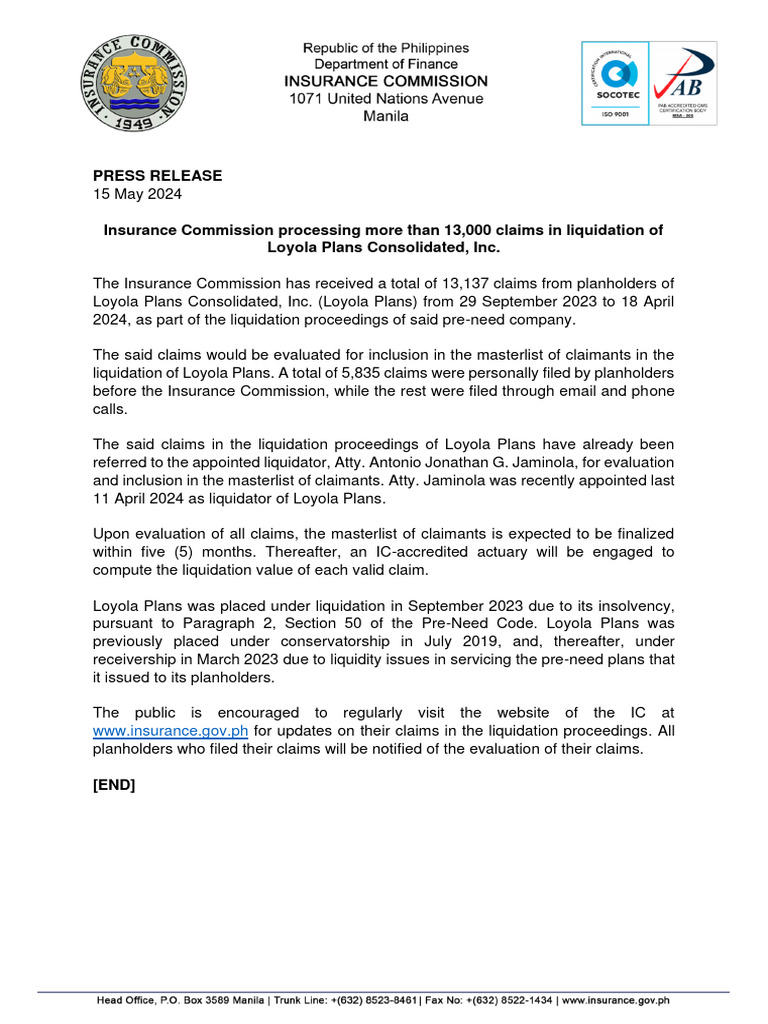 PR IC Processing Claims in Loyola Plans Liquidation | PDF