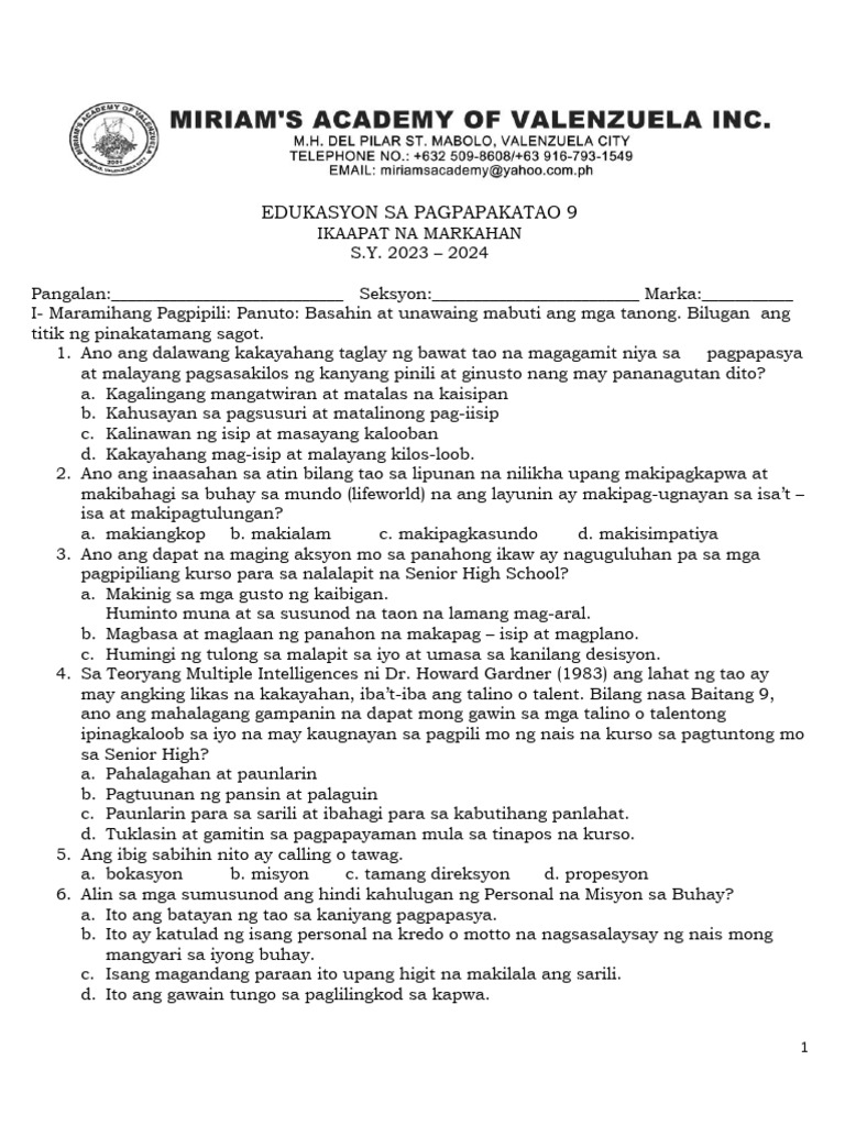G9-4TH Periodic Test Esp | PDF