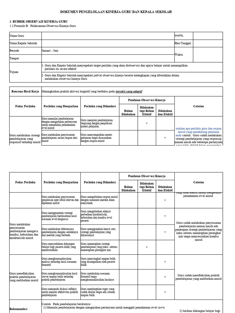 Contoh Form Observasi Instruksi Yang Adaptif B6 Isi | PDF