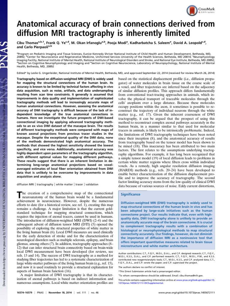 brain diffusion MRI tractography | PDF | Neuroscience