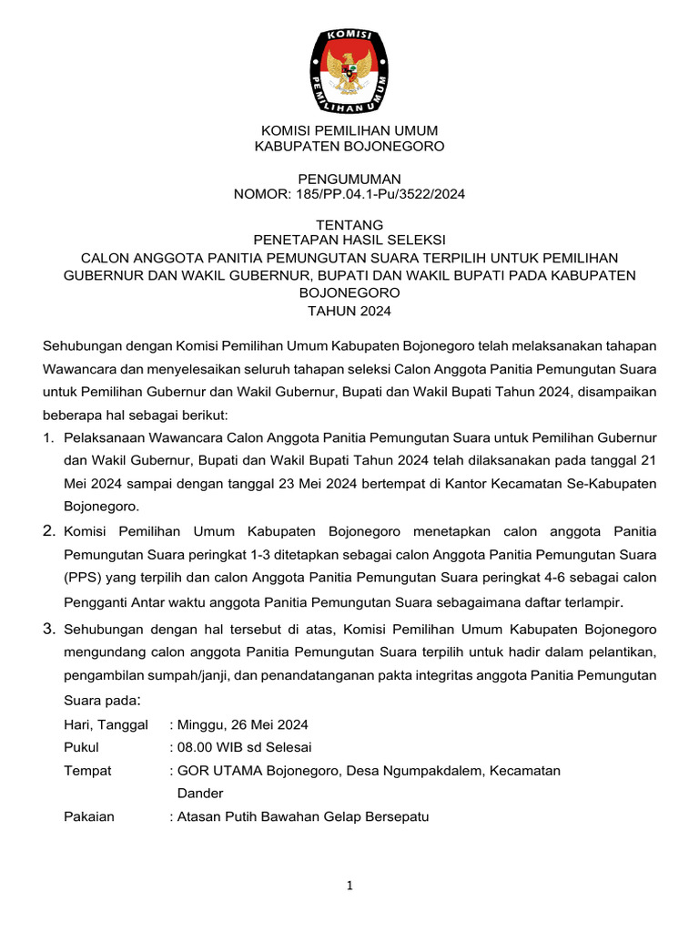 Pengumuman Hasil Wawancara Dan Seleksi Akhir PPS | PDF