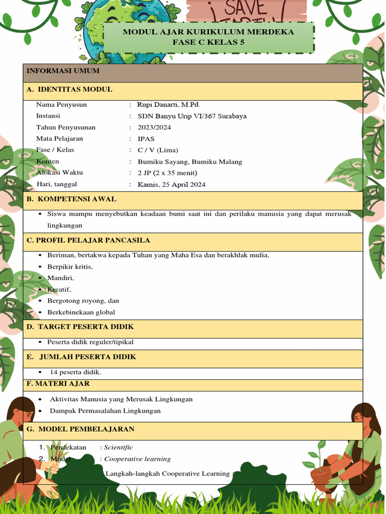 Modul Ajar Ipas Kelas 5 Bumiku Sayang Bumiku Malang | PDF