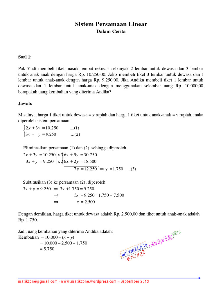 Cermat Sistem Persamaan Linear | PDF