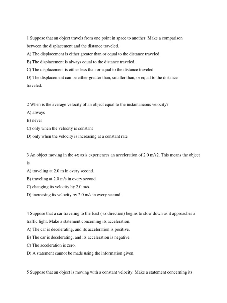 Trial Multiple Choice Questions | PDF | Acceleration | Velocity