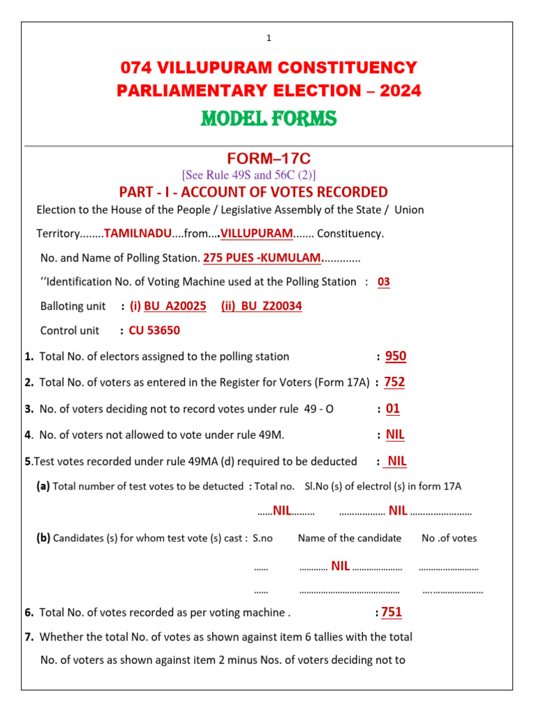 Villupuram 2024 Election Vote Account | PDF | Voting | Voting Machine