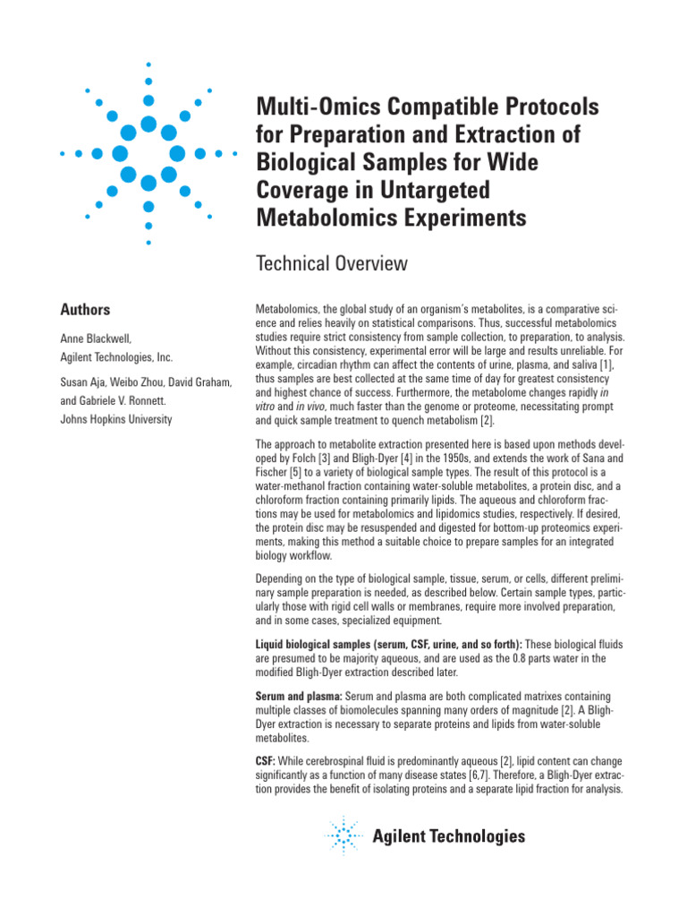 Multi-Omics Compatible Protocols For Preparatoin and Extraction of ...
