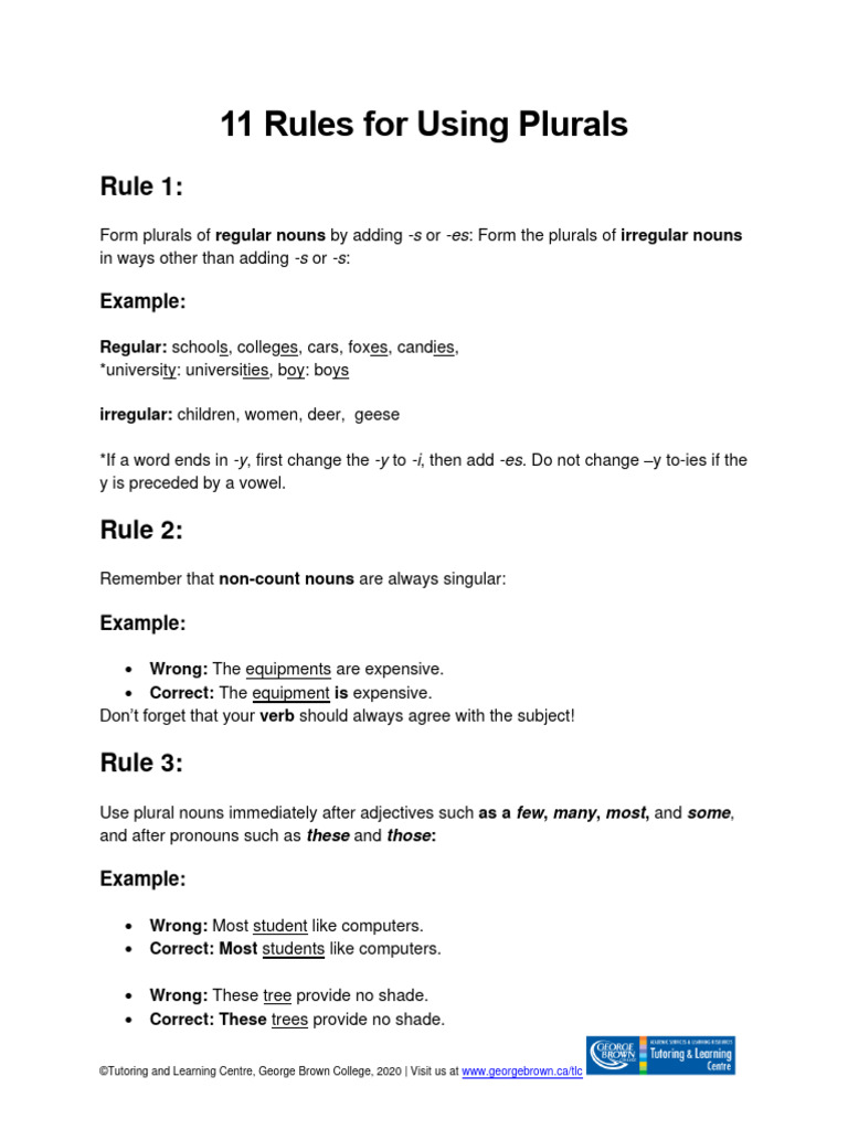 11 Rules For Using Plurals | PDF | Noun | Plural
