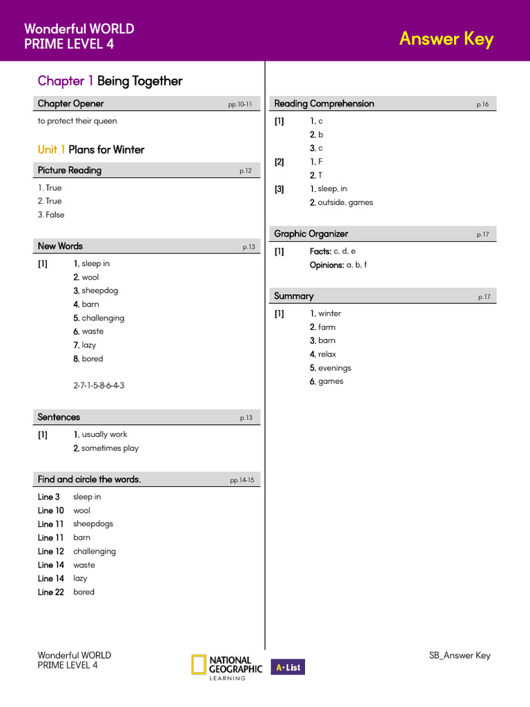 WW - Prime - SB - L4 - Answer Key | PDF | Cooking | Cuisine