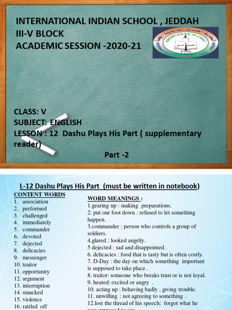 001-ENGLISH-CLASS 5-LESSON 12 Dashu PLAYS HIS PART Answer Key | PDF | Treason