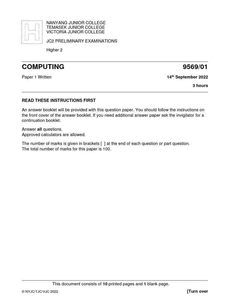 2022 Prelim P1 (NYJC-TJC-VJC) | PDF | Inheritance (Object Oriented Programming) | Queue ...
