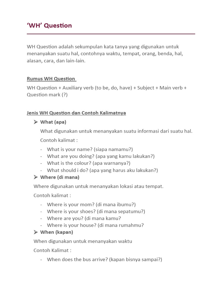 WH Question | PDF | Olahraga & Rekreasi | Kajian Bahasa Asing