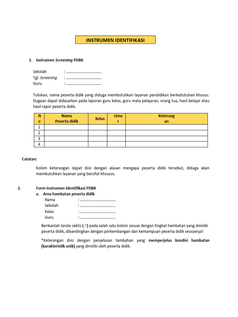 Lembar Kerja 1 Form Identifikasi Form Laporan Hasil Identifikasi | PDF