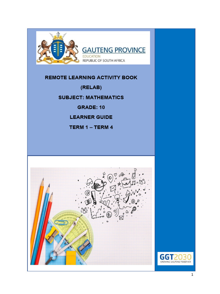 Grade 10 Mathematics RELAB (Term1 - Term 4) Learner Booklet | PDF | Equations | Rectangle