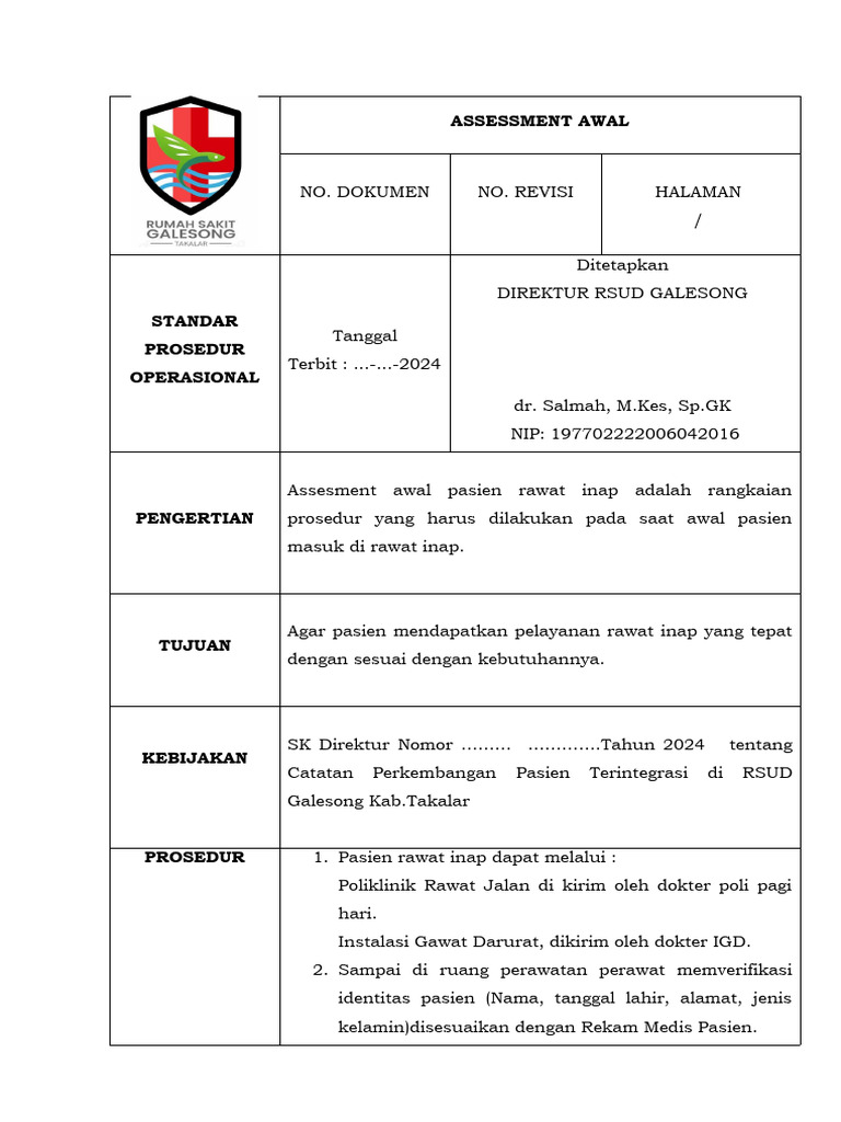 Sop Assessment Awal | PDF
