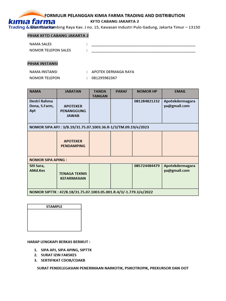 Form Kualifikasi Pelanggan KFTD Jakarta 2 Baru | PDF