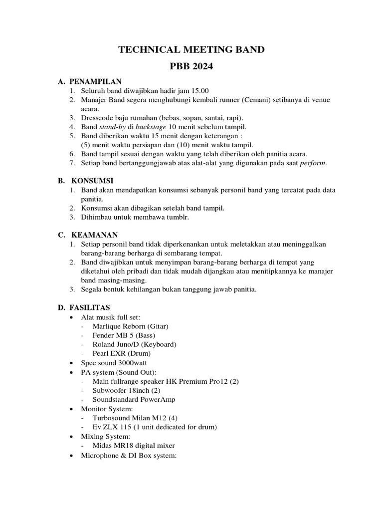 Technical Meeting Band PBB 2024 Fix | PDF