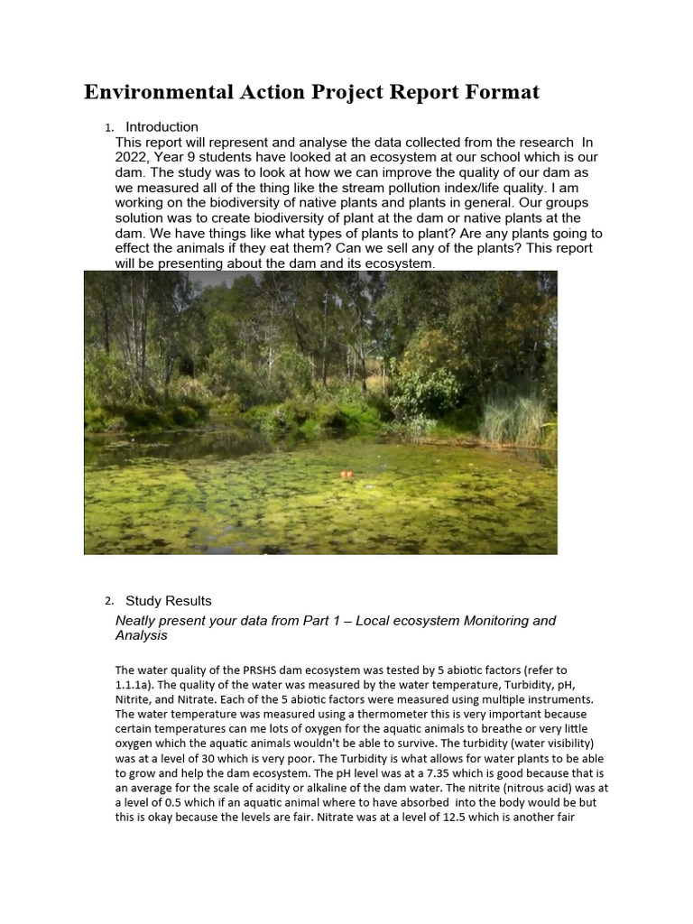 Environmental Action Project Report Format | PDF | Aquatic Ecosystem ...