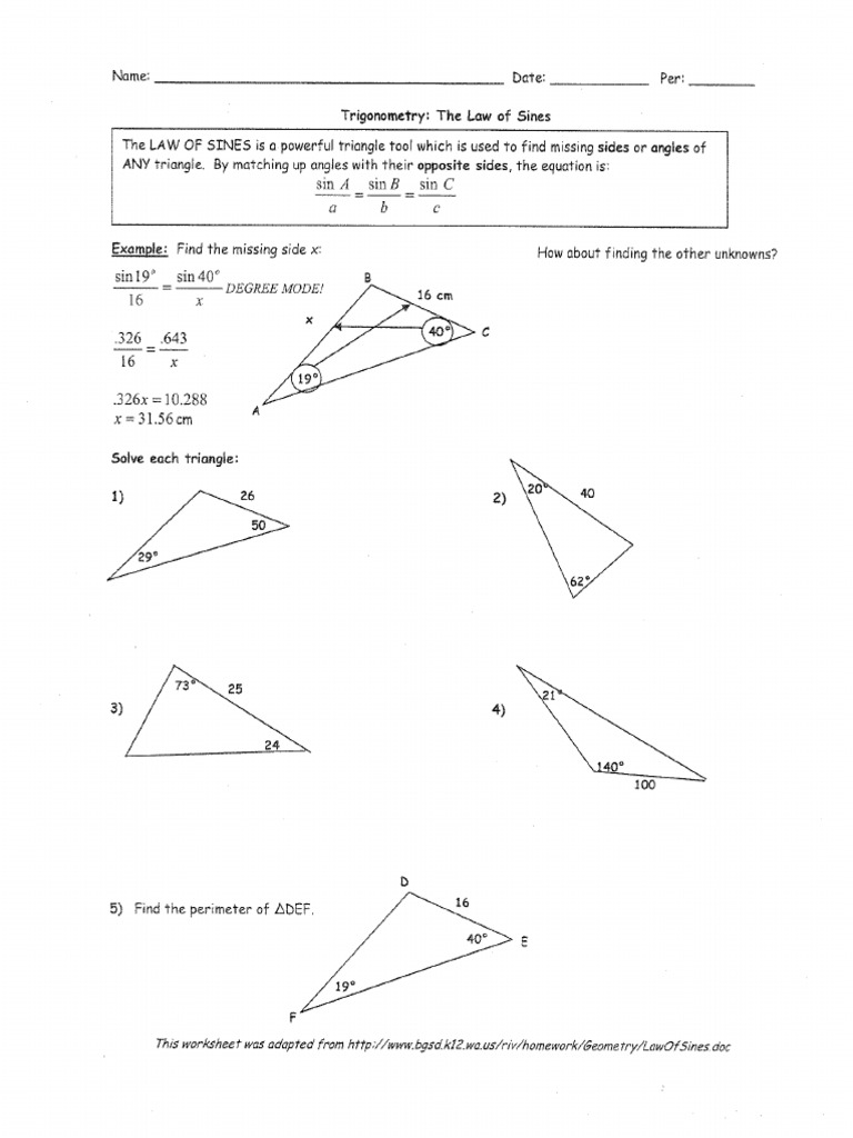 Law of Sines 1-10 | PDF