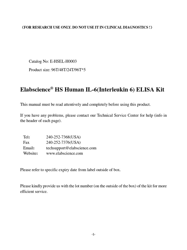 E-HSEL-H0003-EISA Elabsc IL-6 | PDF | Interleukin 6 | Immunology