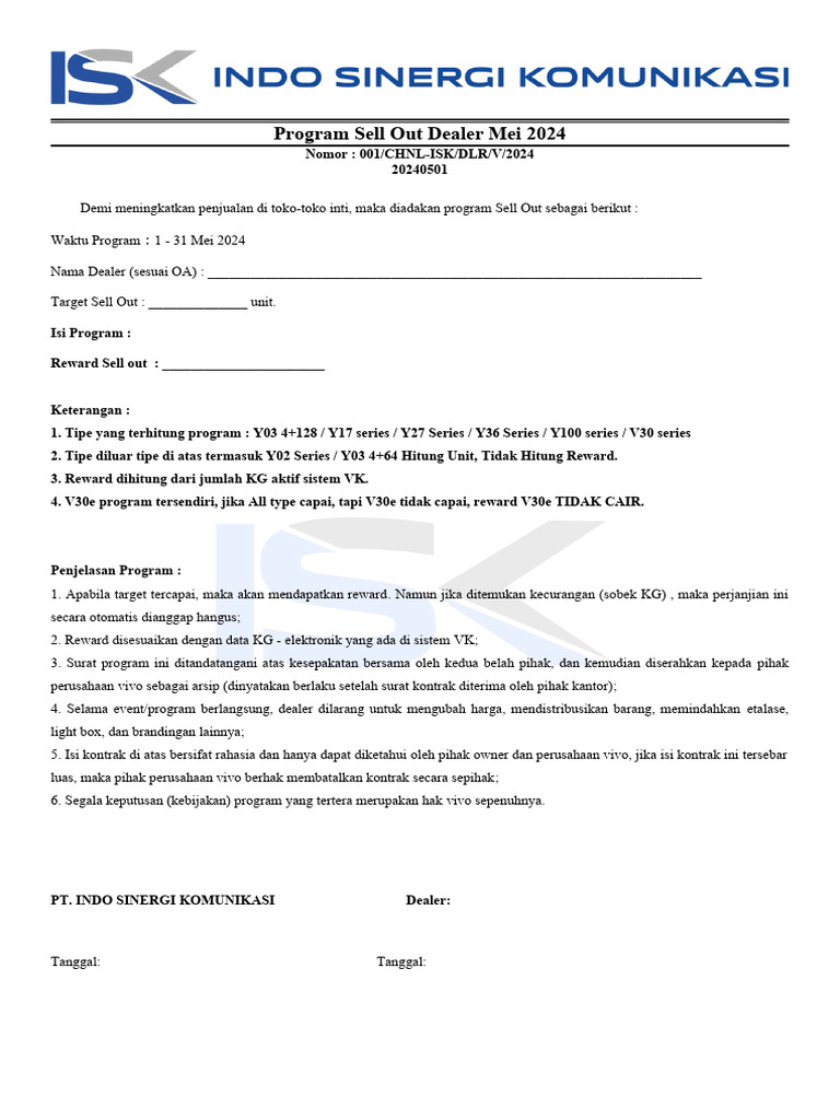 Surat Program Dealer Mei 2024 | PDF | Pengelolaan Keuangan & Uang