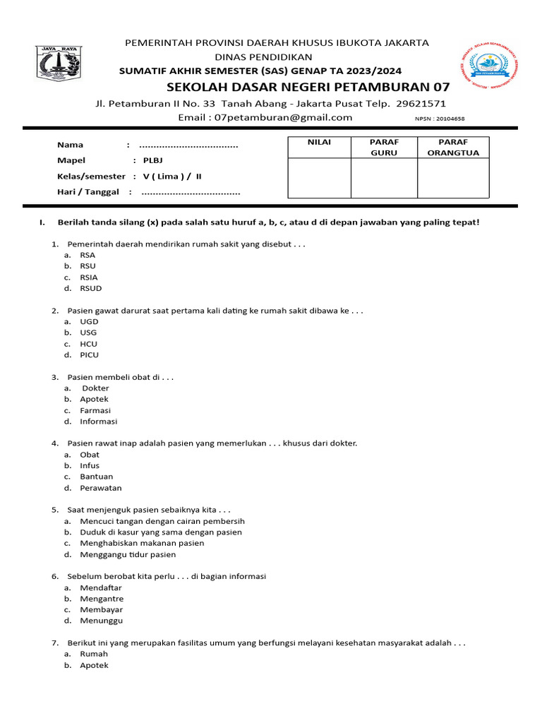 Sas PLBJ SMTR Genap Kelas 5 2023 2024 | PDF