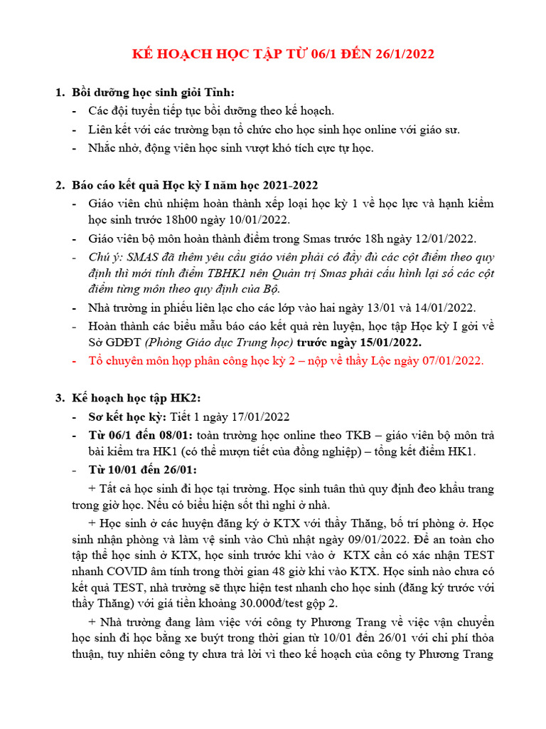 Ke Hoach Hoc Tap Sau Kiem Tra HK1 | PDF