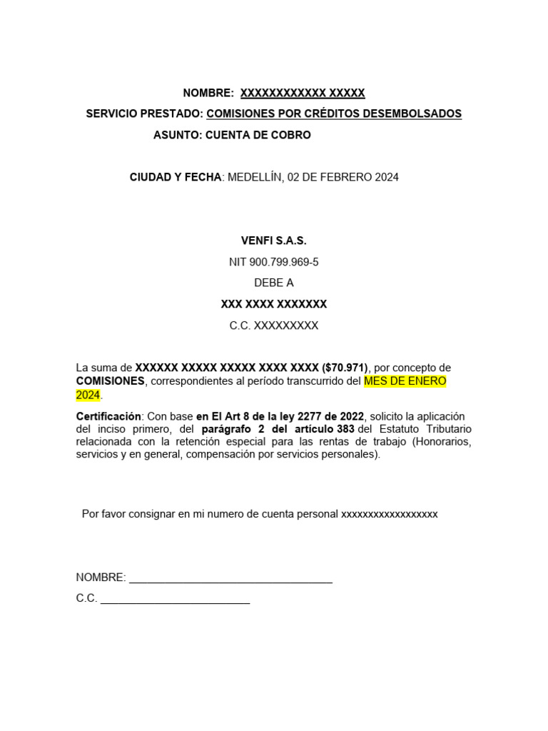 2 Nueva Cuenta de Cobro Decreto Aplica Art 383 Et (1) Editable | PDF