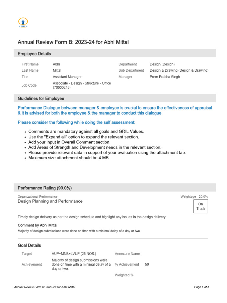 Annual Review Form B 2023-24 For Abhi Mittal-35325 | PDF | Business