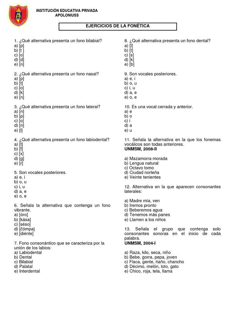 Ejercicios de Fonética: Identificación de Fonemas | PDF | Fonética ...