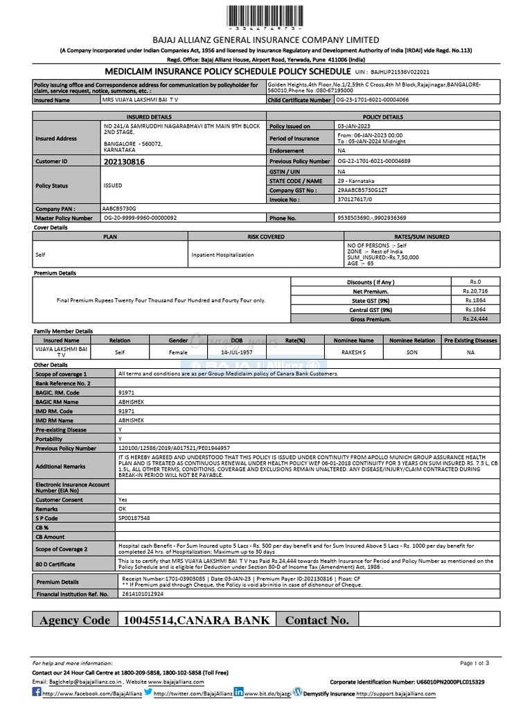 Bjaz GC Policy Schedule | PDF | Insurance | Financial Services