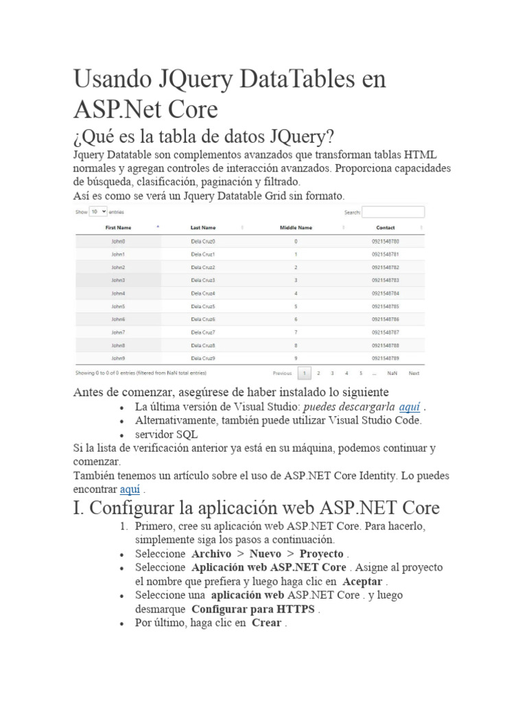 Usando JQuery DataTables en ASP | PDF | J Query | Servidor SQL de Microsoft