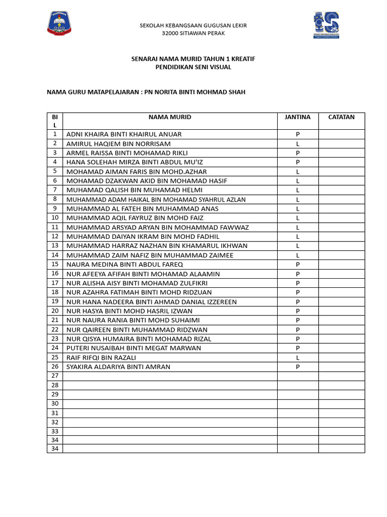 SENARAI NAMA MURID Myclass | PDF