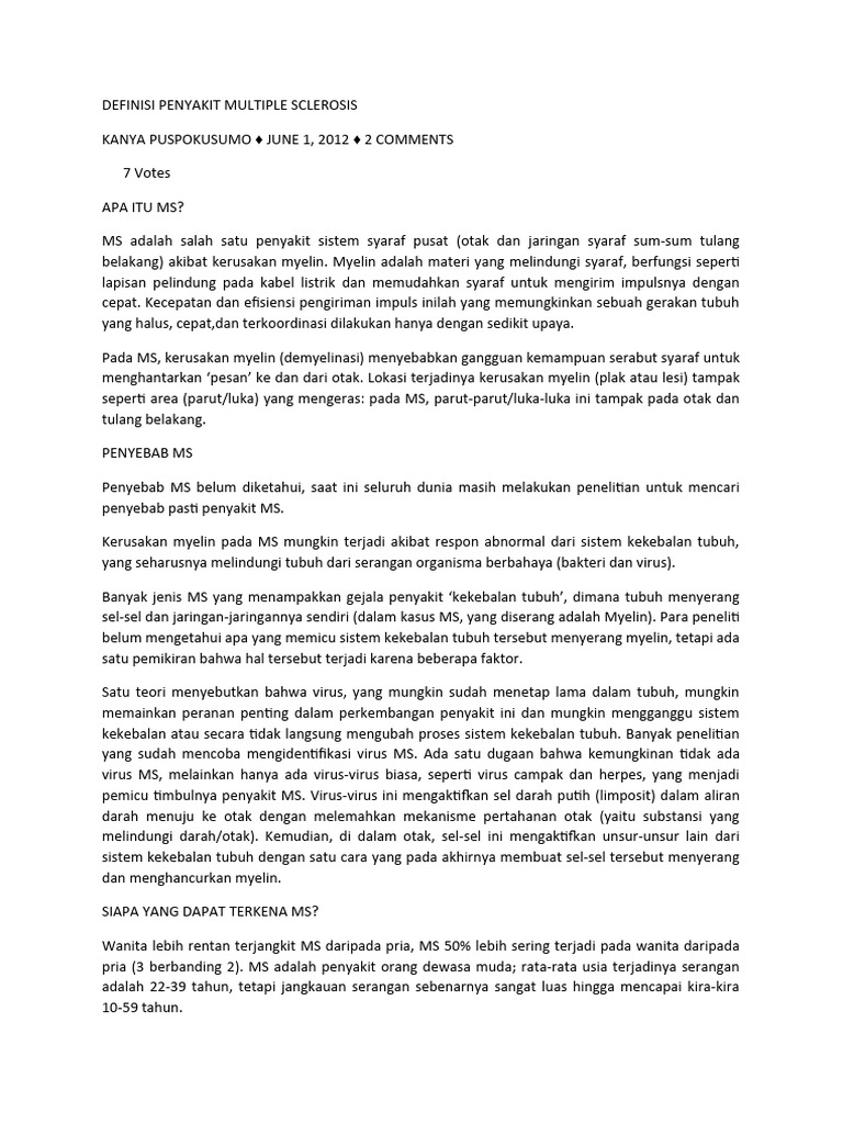 Definisi Penyakit Multiple Sclerosis | PDF | Kesehatan Holistik