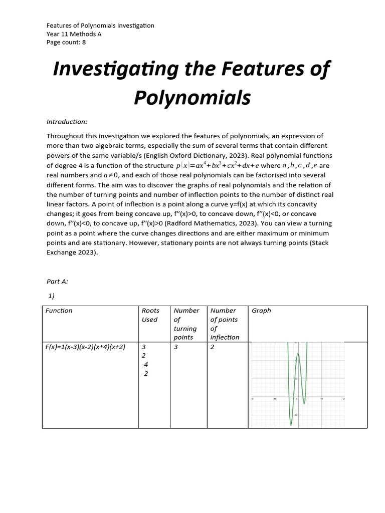 Investigating The Features of Polynomials | PDF | Factorization | Polynomial