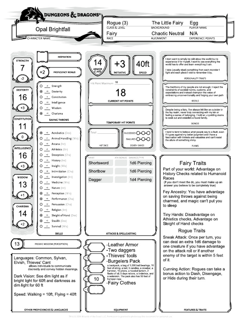 Egg Character Sheet | PDF